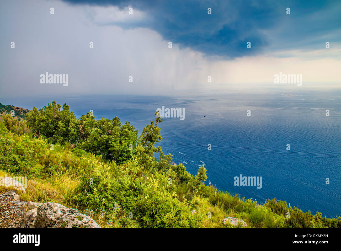 Naples, Positano Italy - August 12, 2015 : Hiking trail on the Amalfi ...