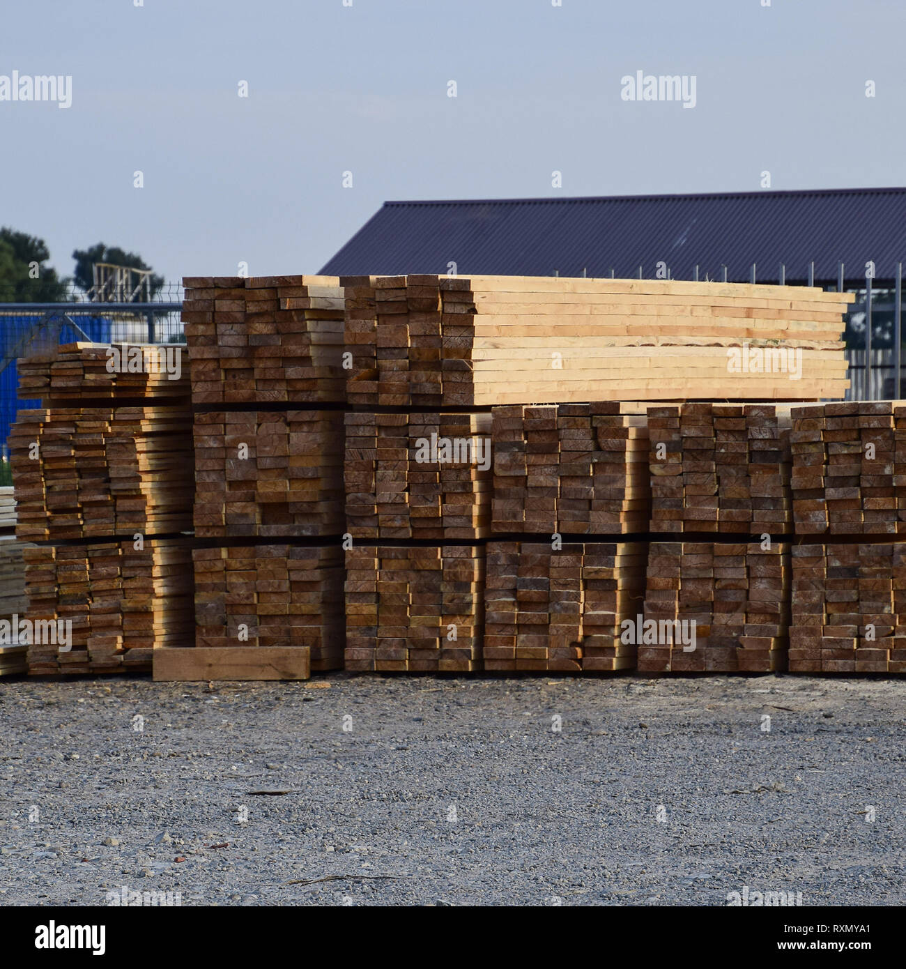 Folded new board at the construction base. Timber. Board of pine Stock ...