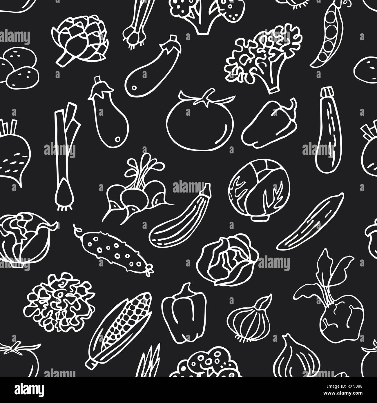 Seamless pattern with hand drawn vegetables. Perfect organic food ...