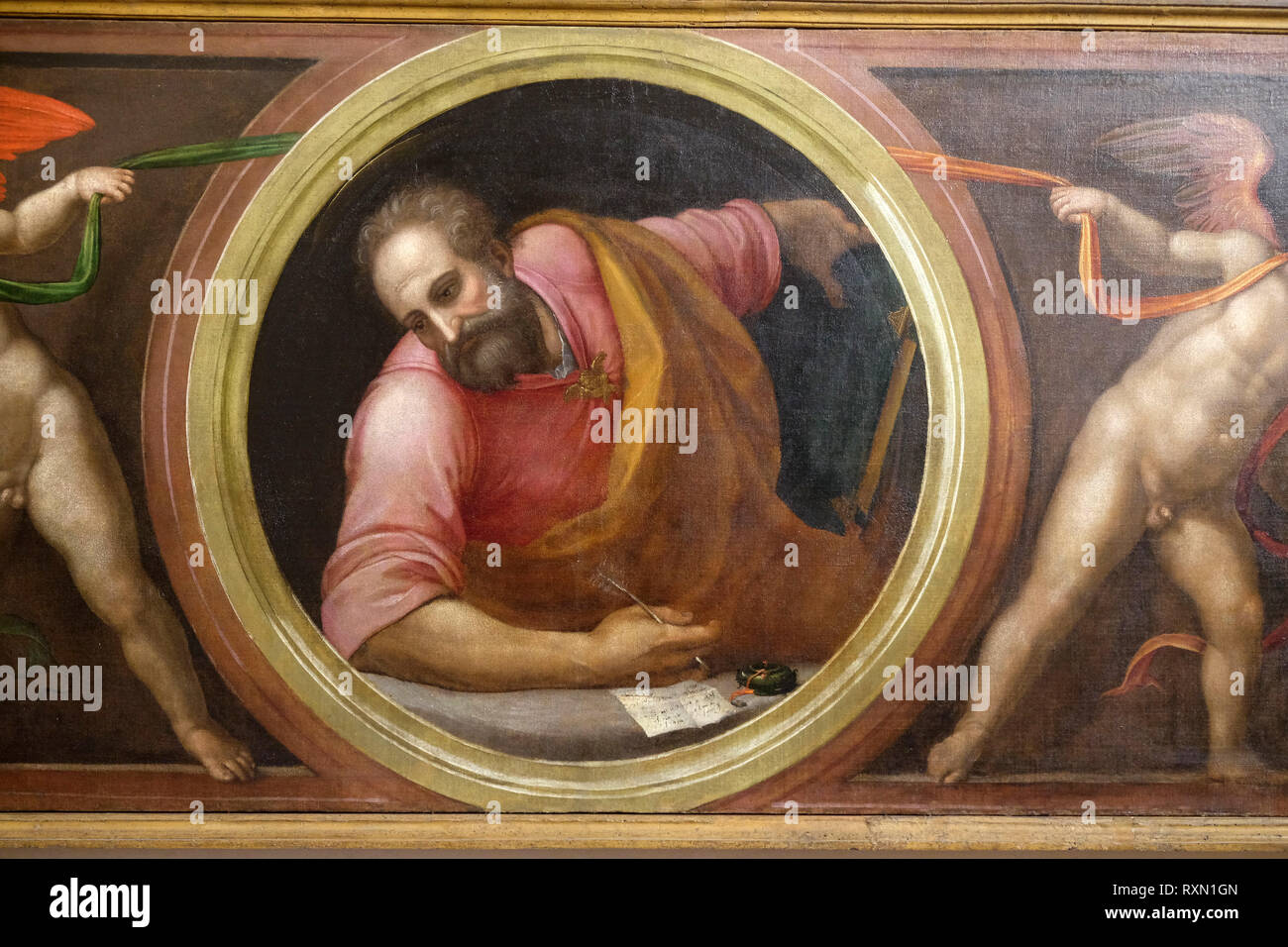 Saint Matthew and Two Angels supporting a curtain, altar from Morelli ...