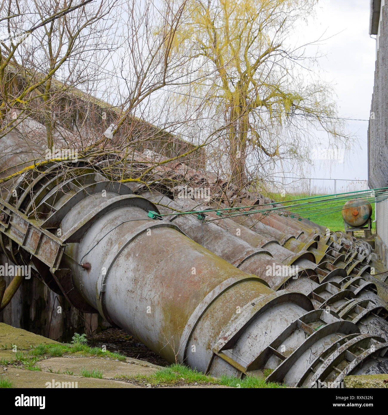 Outlet pipes of a water pumping station. Pipes of large diameter Stock ...