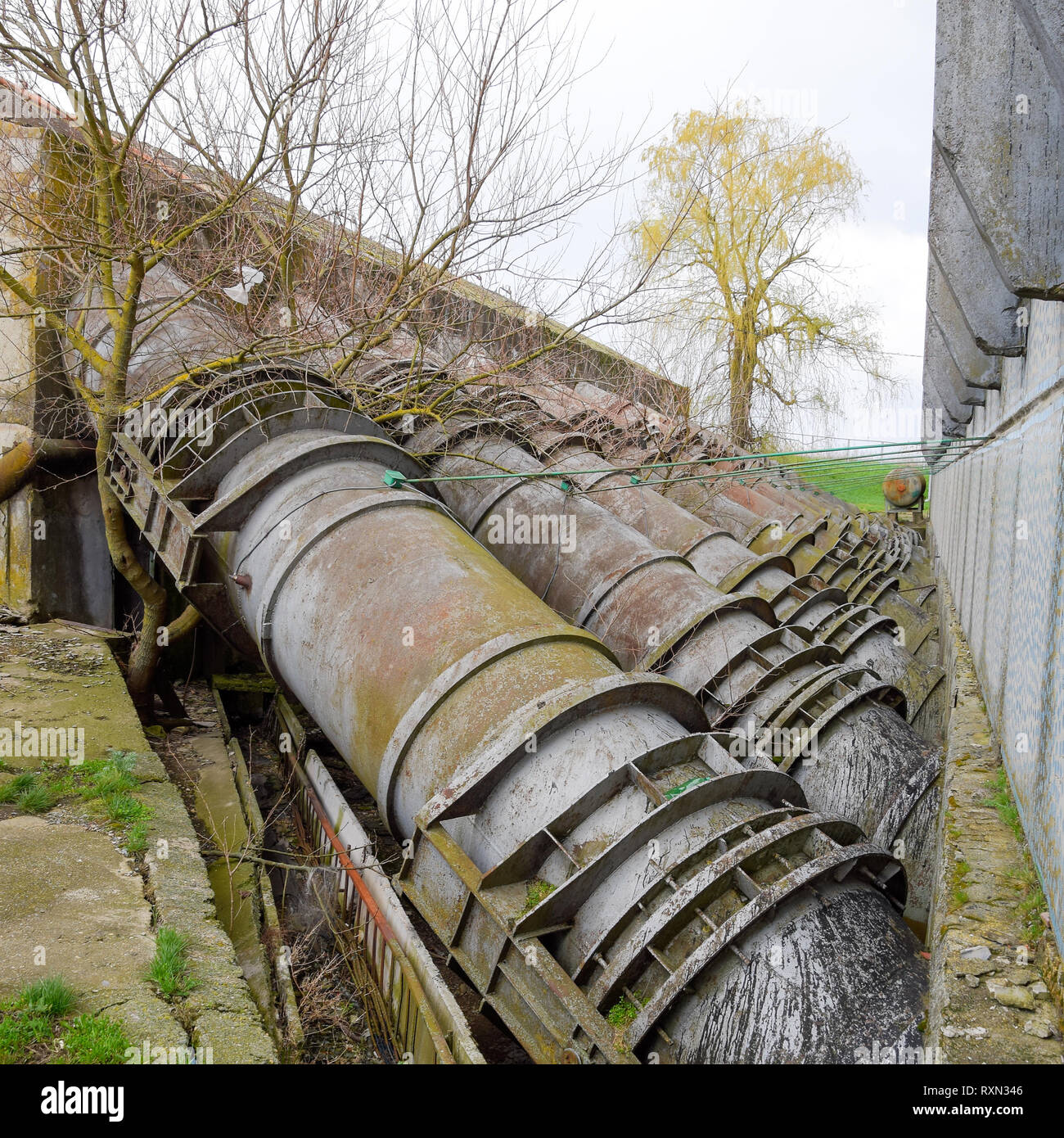 Outlet pipes of a water pumping station. Pipes of large diameter Stock ...