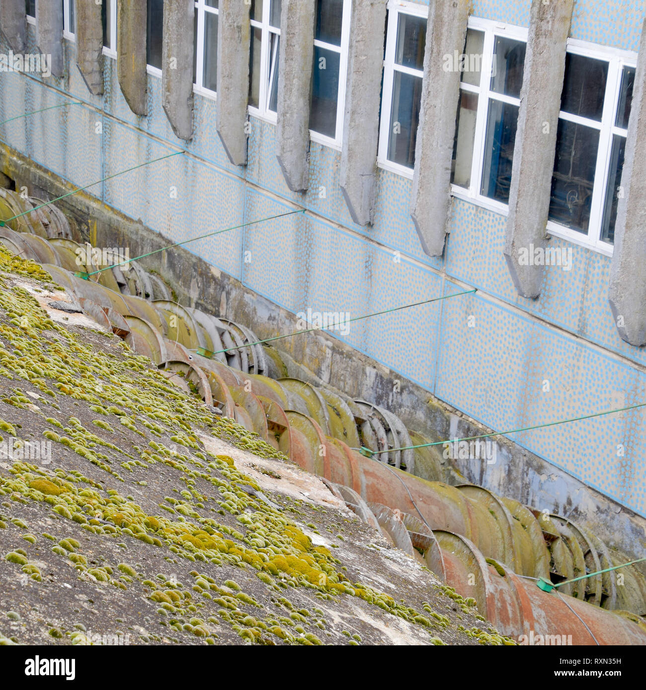 Outlet pipes of a water pumping station. Pipes of large diameter. wall ...