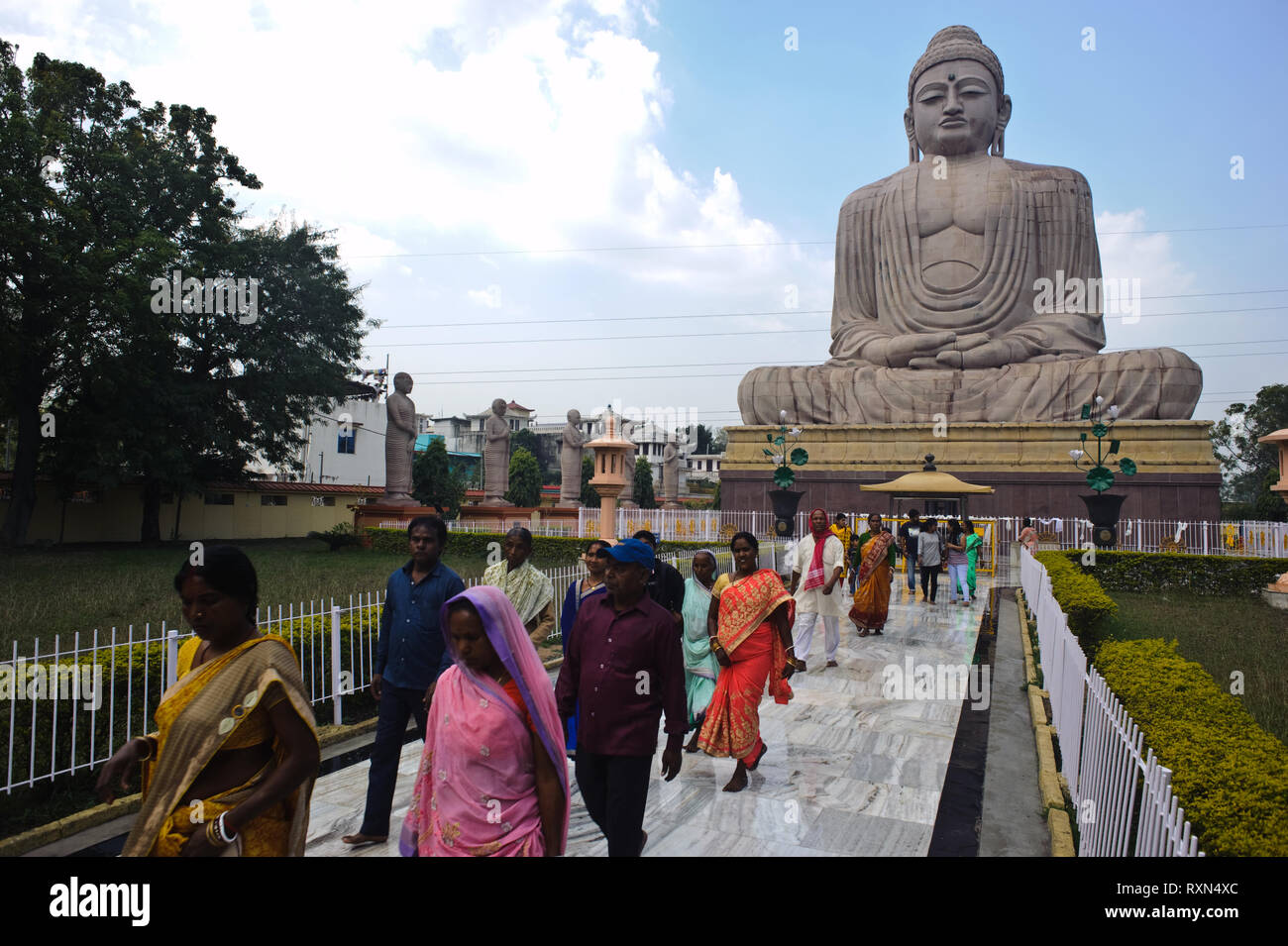 Hindu pilgrims are visiting the 80 feet Buddha statue at Bodh gaya ...
