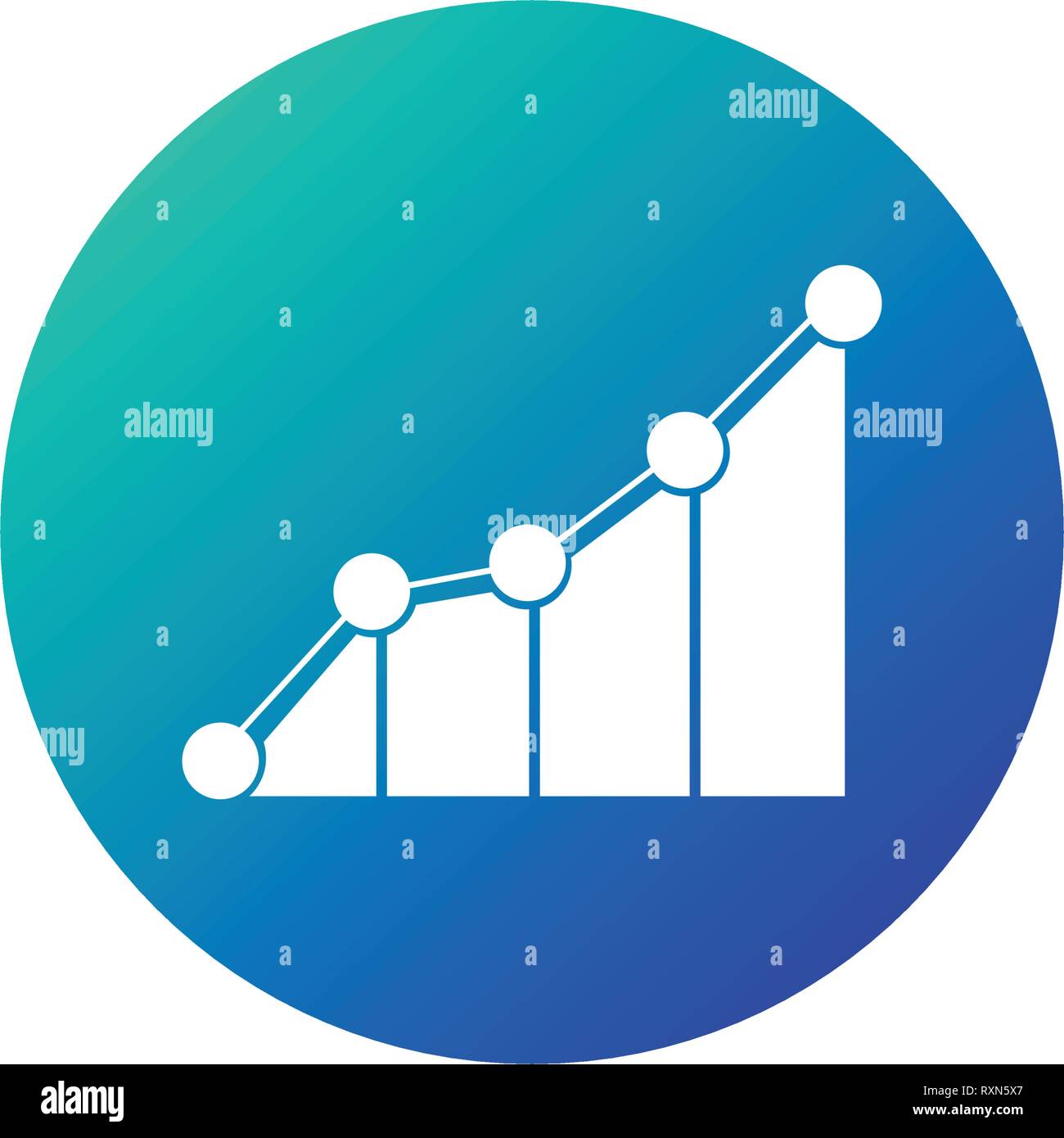 Sales Bar Chart vector icon. circled symbol, blue and green colors ...