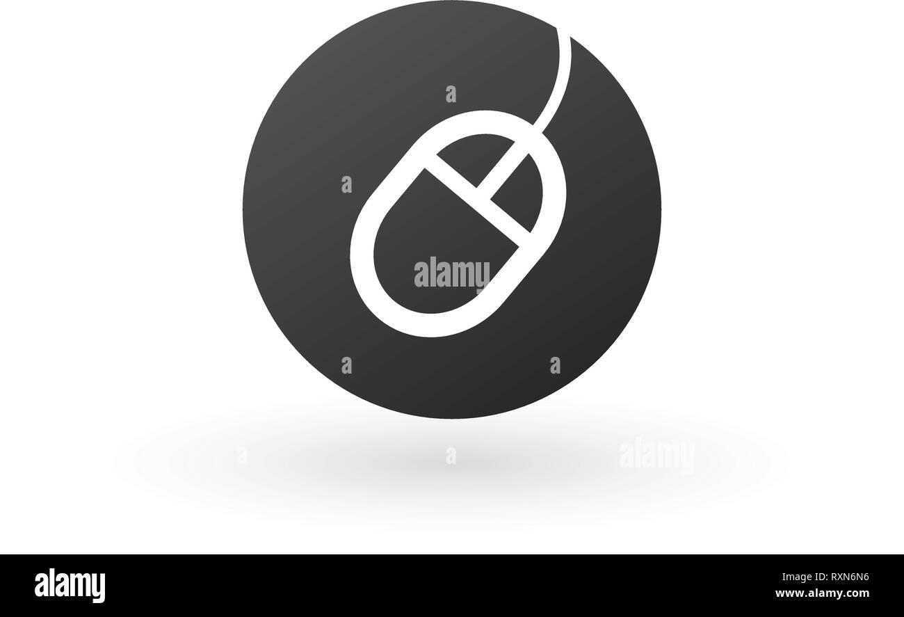 computer mouse icon on round internet button. Vector illustration ...