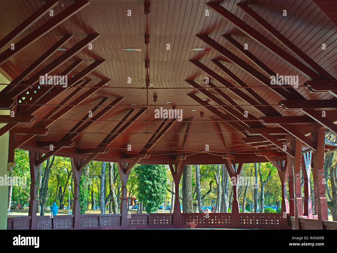 Big brown open wooden dome ceiling Stock Photo - Alamy