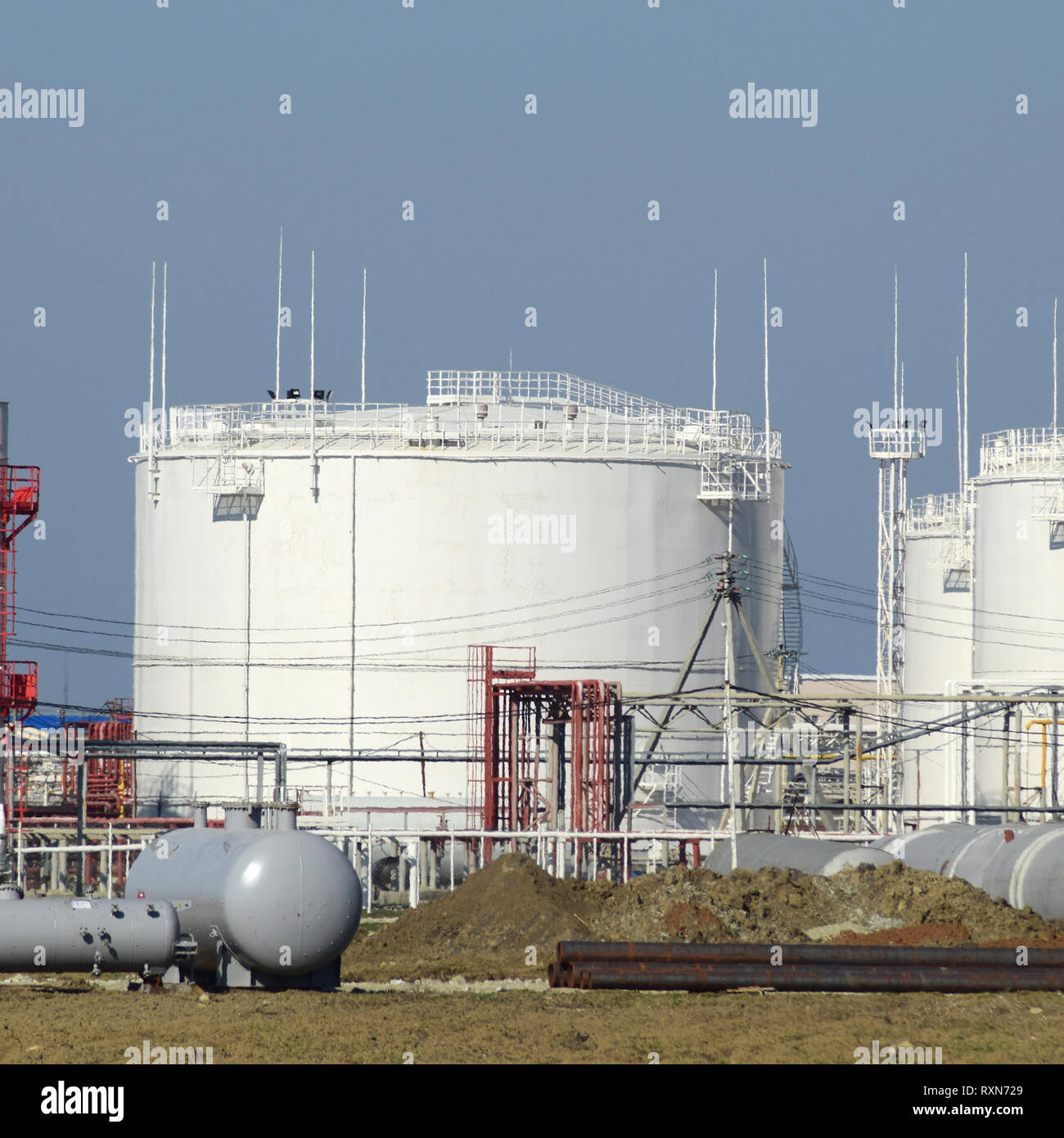 Storage tanks for petroleum products. Equipment refinery Stock Photo ...