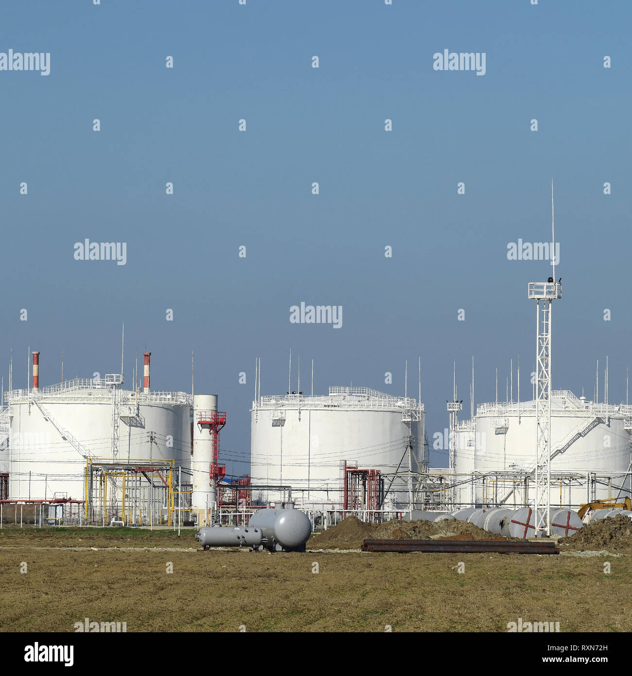 Storage tanks for petroleum products. Equipment refinery Stock Photo ...