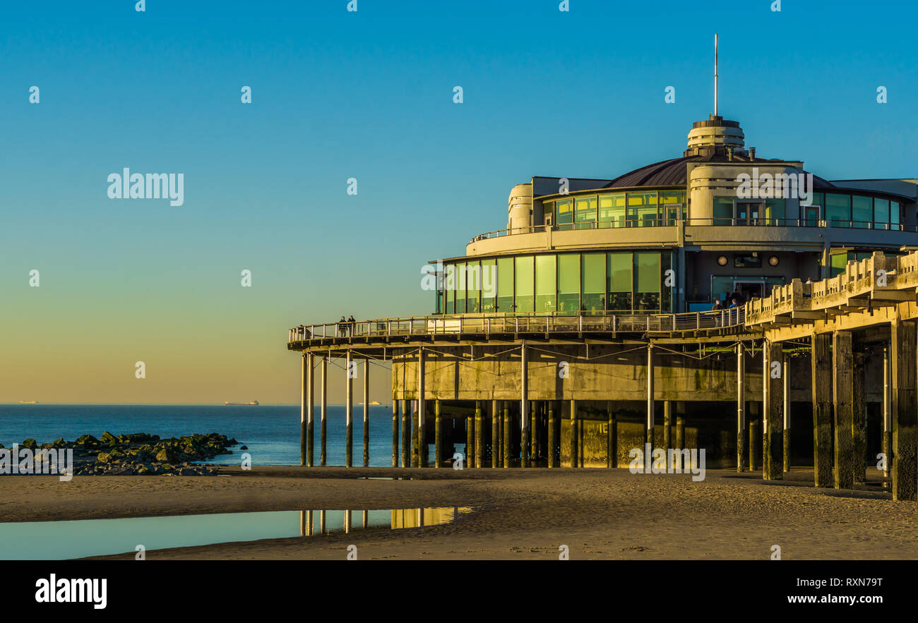 the famous pier jetty of Blankenberge, belgium, touristic vacation spot ...