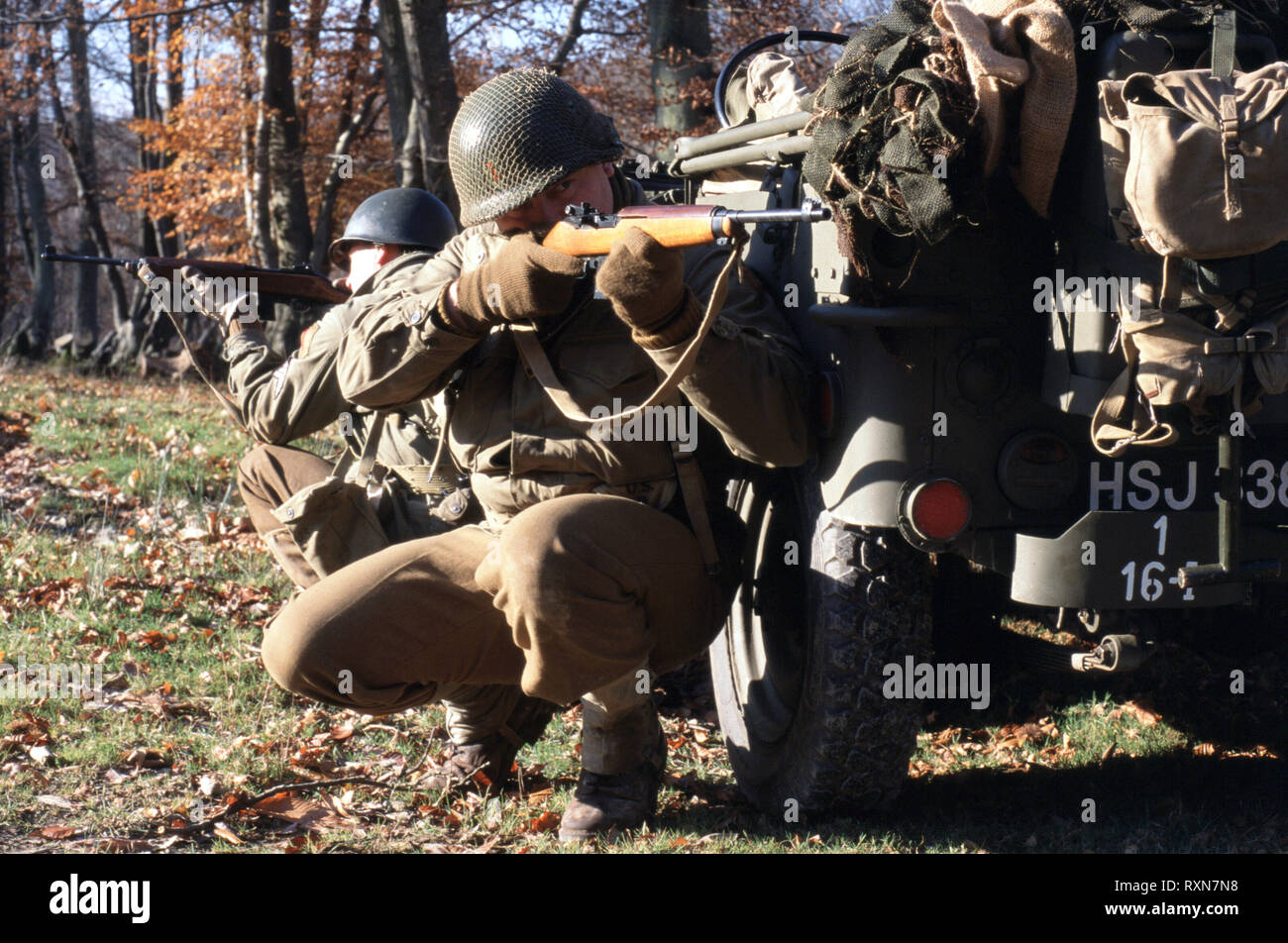 WW2 American GIs in Combat (Reenactors Stock Photo - Alamy