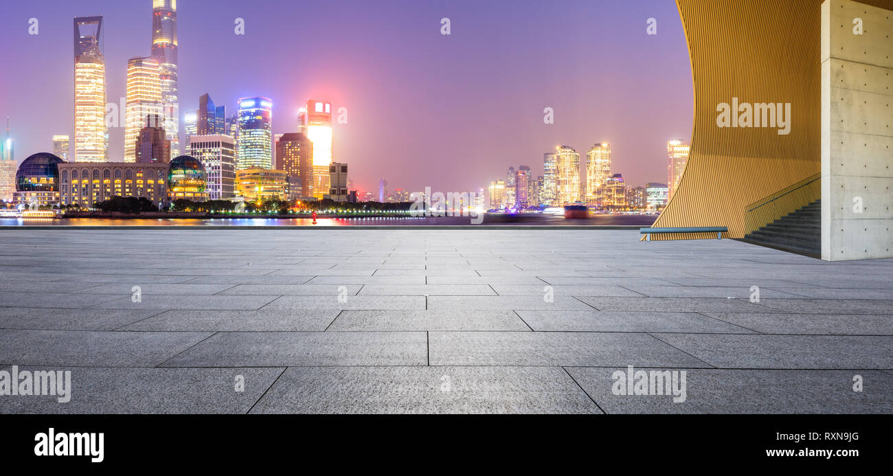 Shanghai Lujiazui financial district city scenery and empty square ...