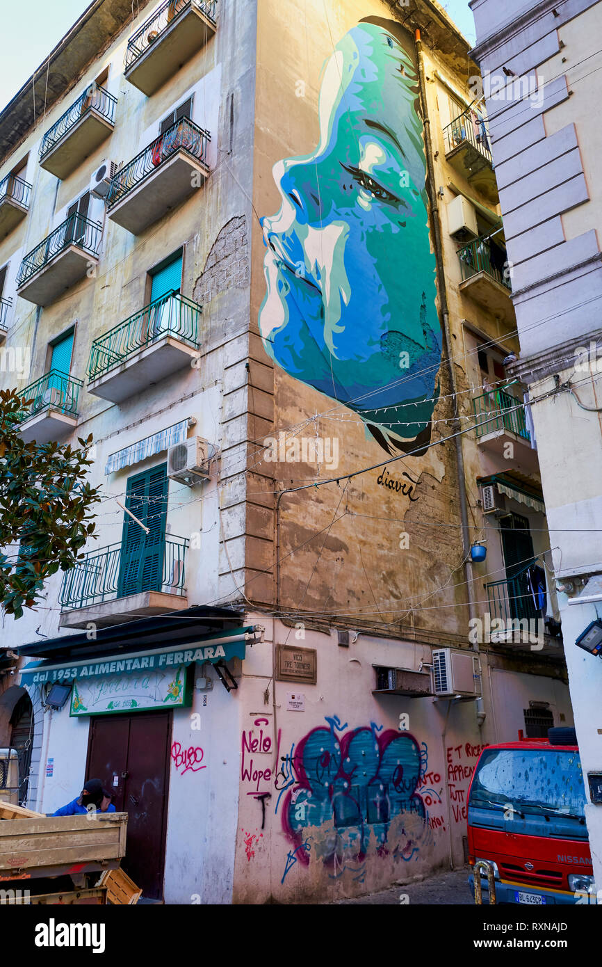 Naples Campania Italy. Mural street art at Pignasecca quarter Stock ...