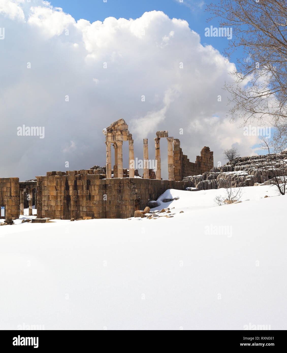 Faqra Ancient Roman Ruins in the snow, Lebanon Stock Photo - Alamy