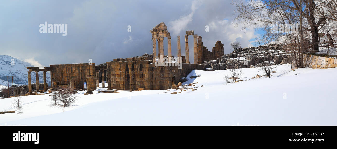 Faqra Ancient Roman Ruins in the snow, Lebanon Stock Photo - Alamy