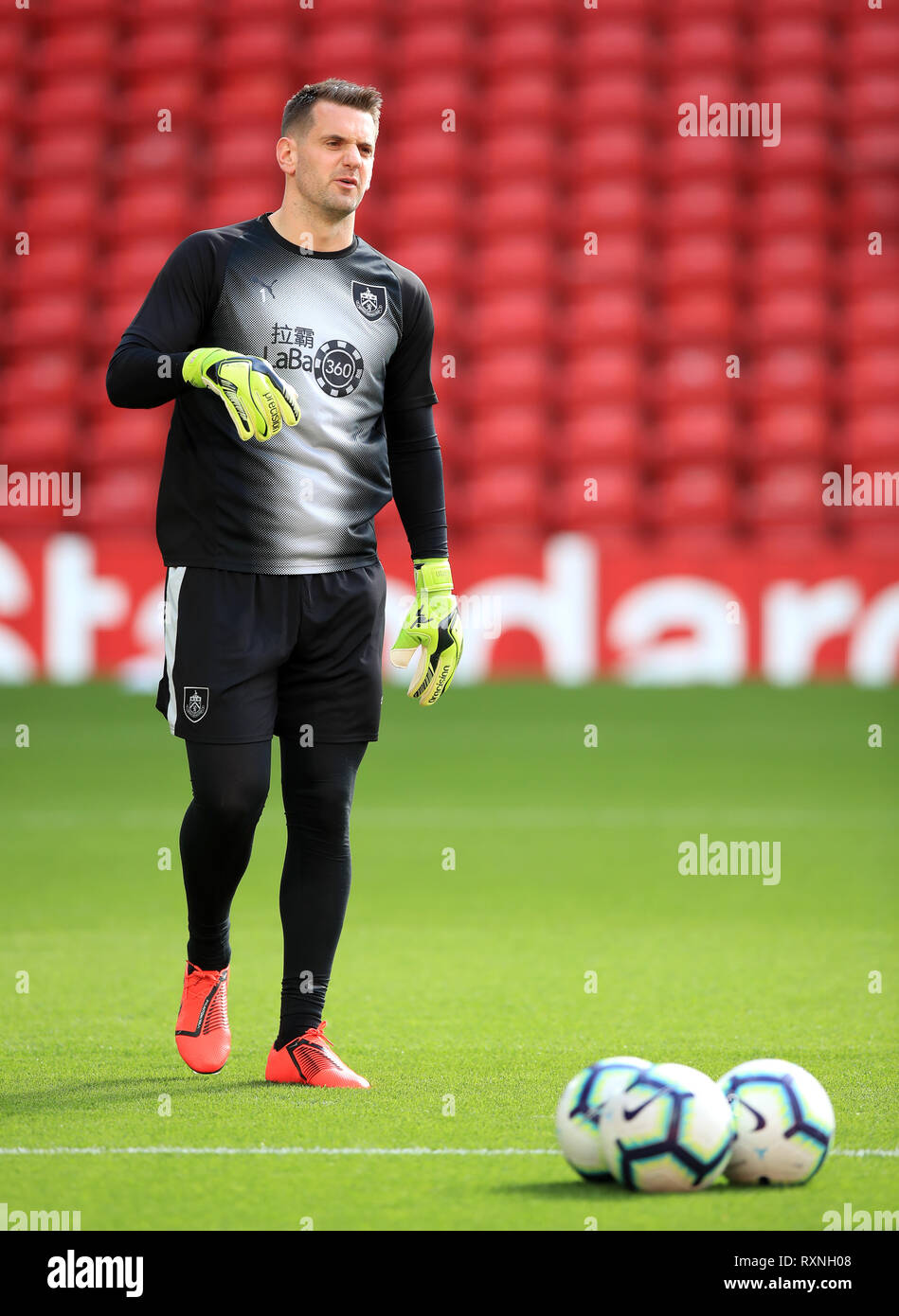 Burnley goalkeeper warms up ahead premier league match anfield hi-res ...