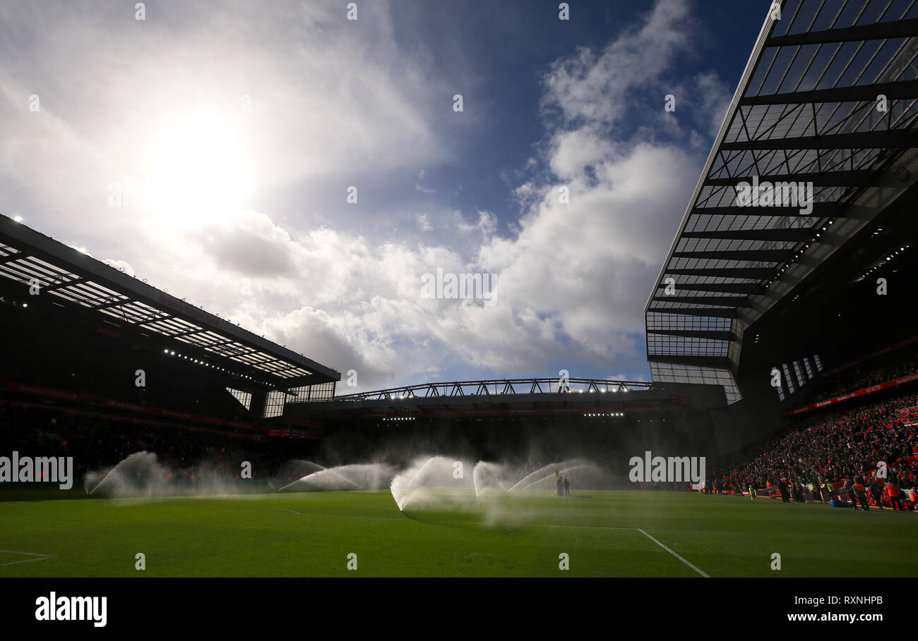 General view of the pitch ahead of the Premier League match at Anfield ...