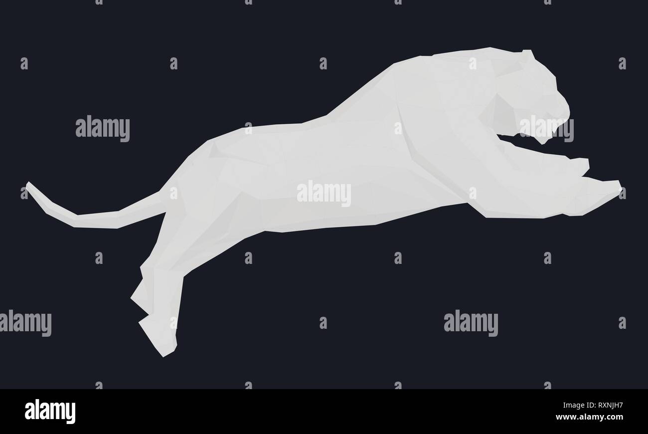 White polygonal tiger in a jump. Vector illustration Stock Vector Image ...