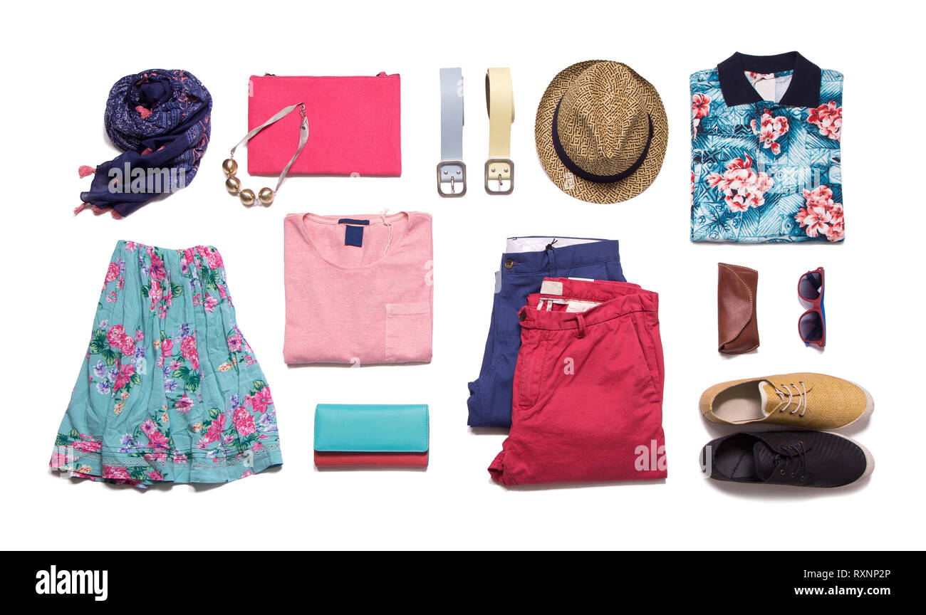 Colorful clothes layout isolated on white background Stock Photo - Alamy