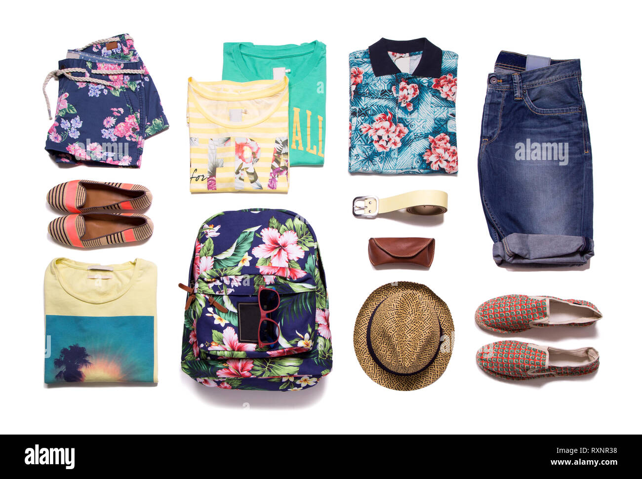 Colorful clothes layout isolated on white background Stock Photo - Alamy