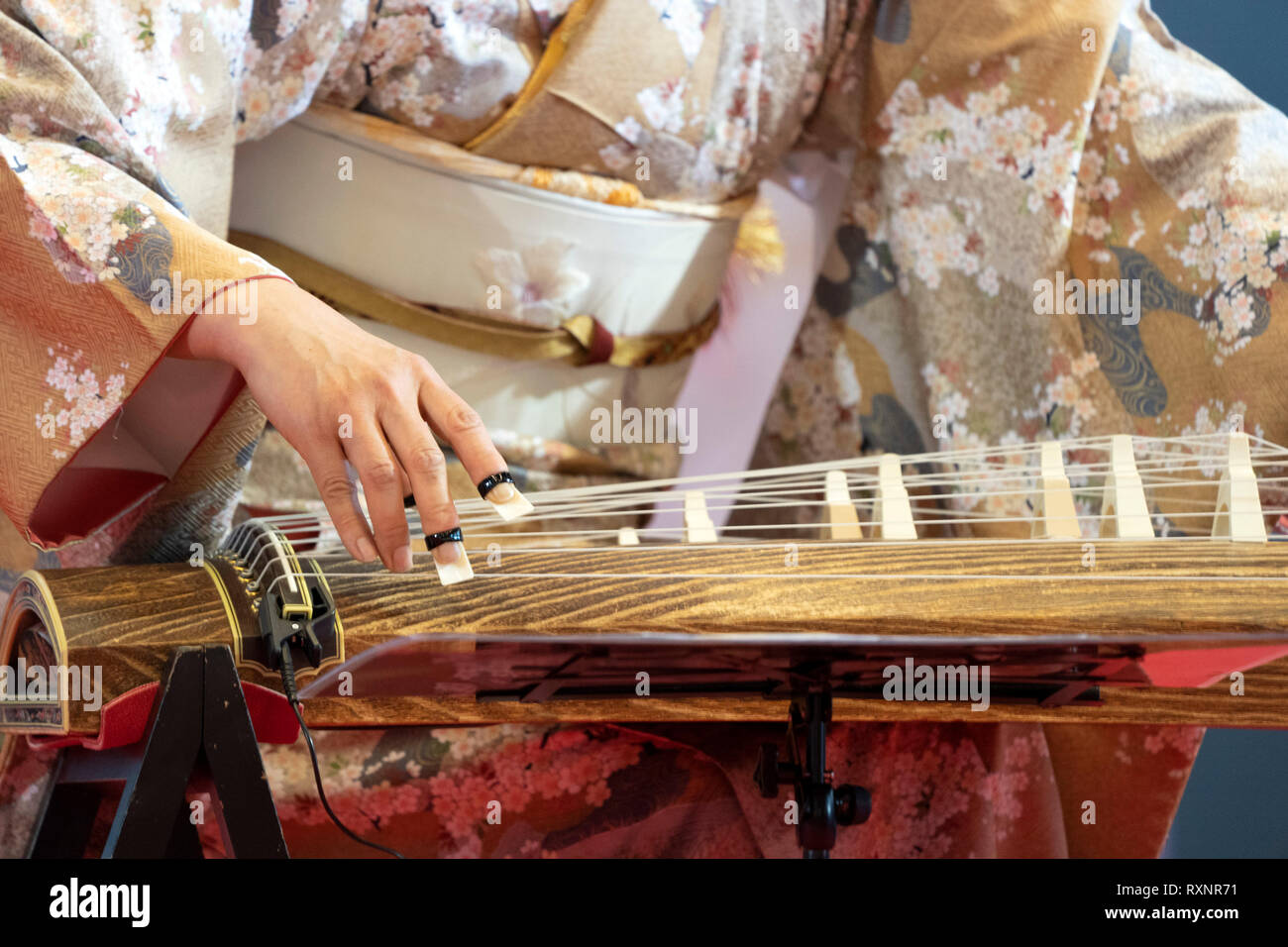 Koto japanese harp costume player Stock Photo - Alamy