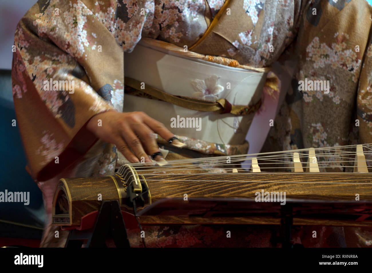 Koto japanese harp costume player Stock Photo - Alamy