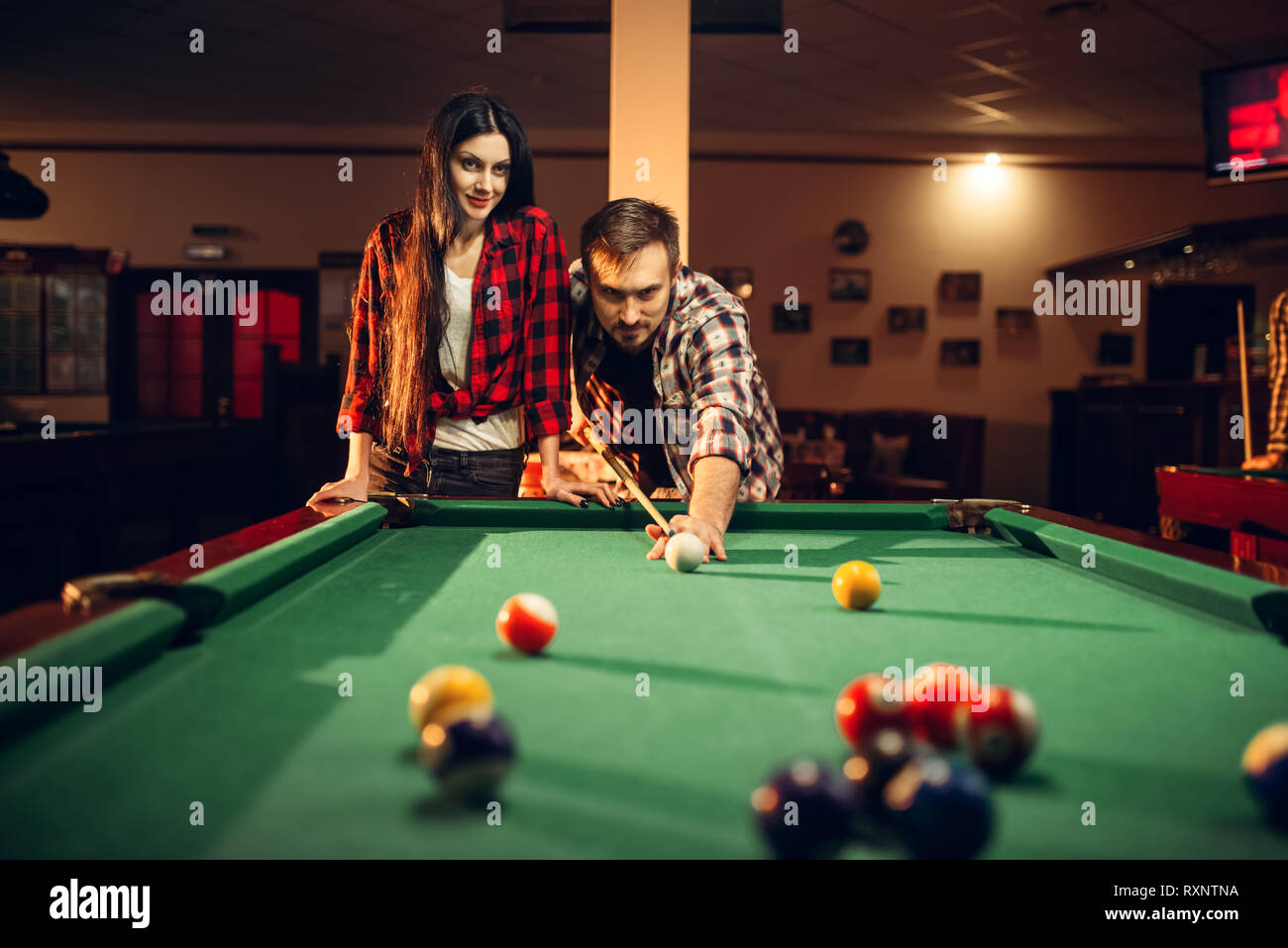 Family room with pool table hi-res stock photography and images - Alamy