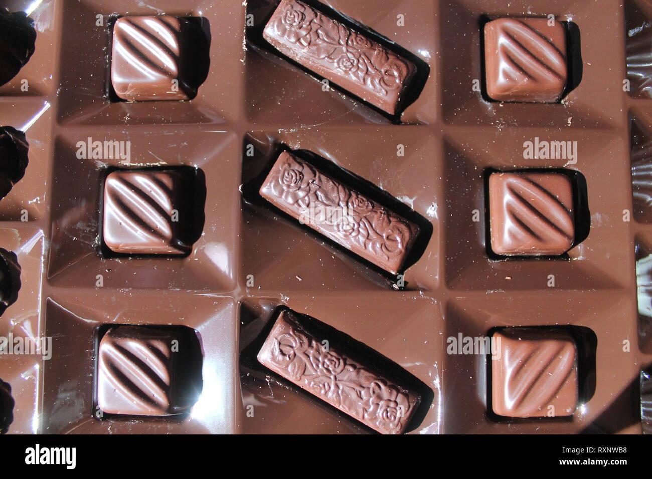 sweet chocolate candy in box for gift and for dessert time Stock Photo ...