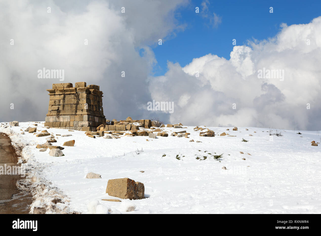 Faqra Ancient Roman Ruins in the snow, Lebanon Stock Photo - Alamy