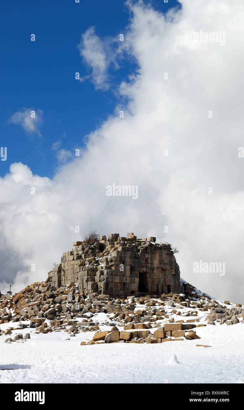 Faqra Ancient Roman Ruins in the snow, Lebanon Stock Photo - Alamy