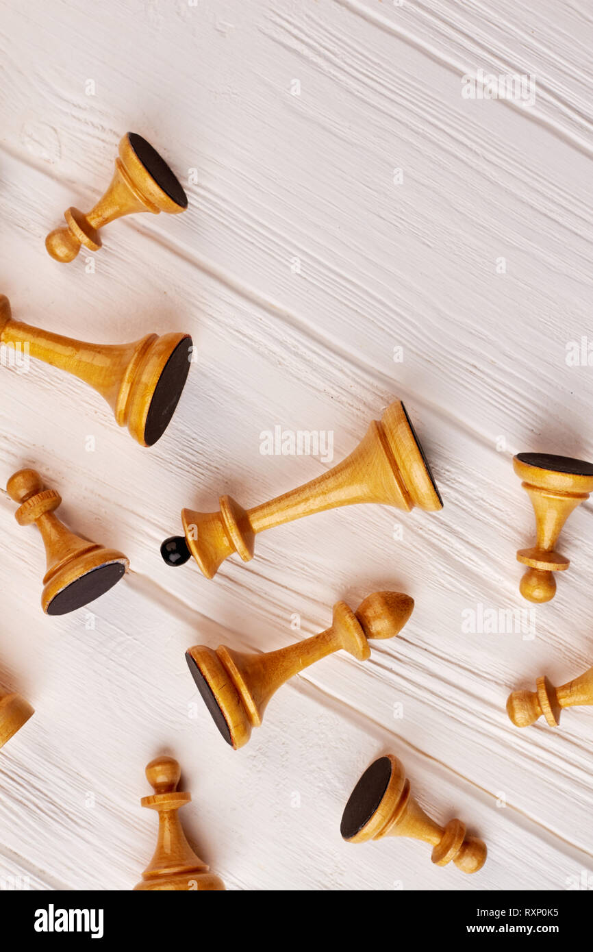 Chess pieces on white background, top view Stock Photo - Alamy