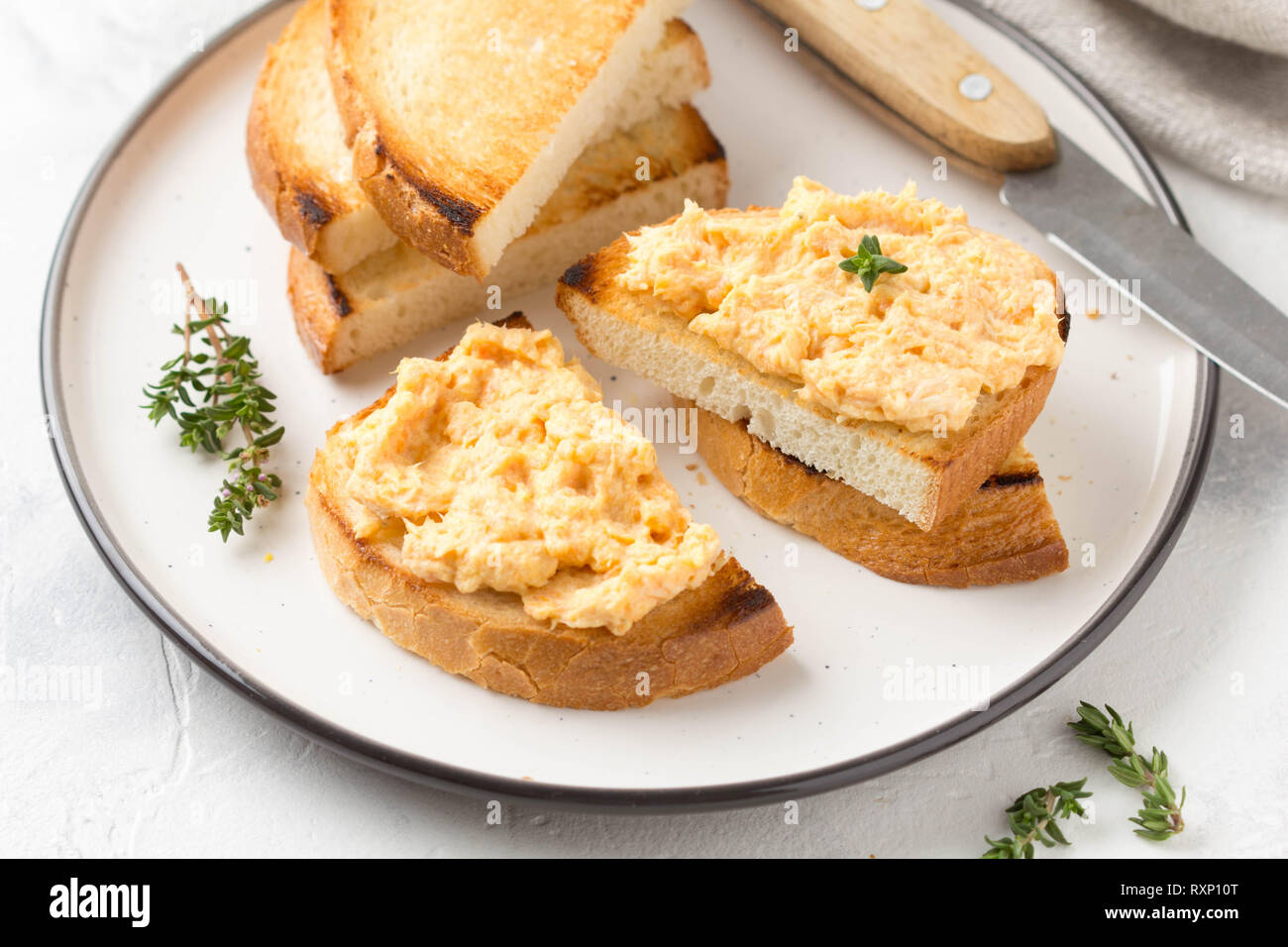 Chicken pate with carrots on toast bread, delicious spread for ...