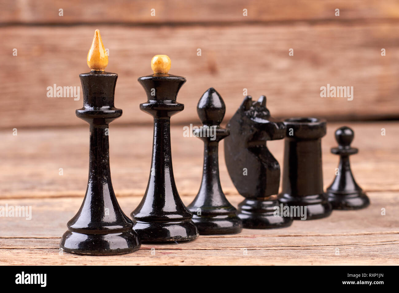 Composition of black chess pieces Stock Photo - Alamy