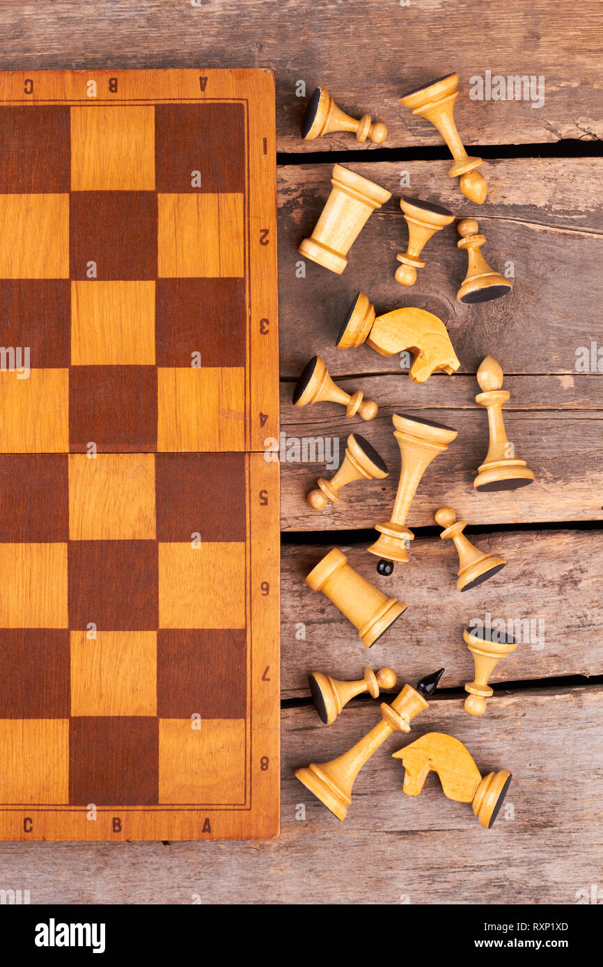 Chess board and chess pieces, top view Stock Photo - Alamy