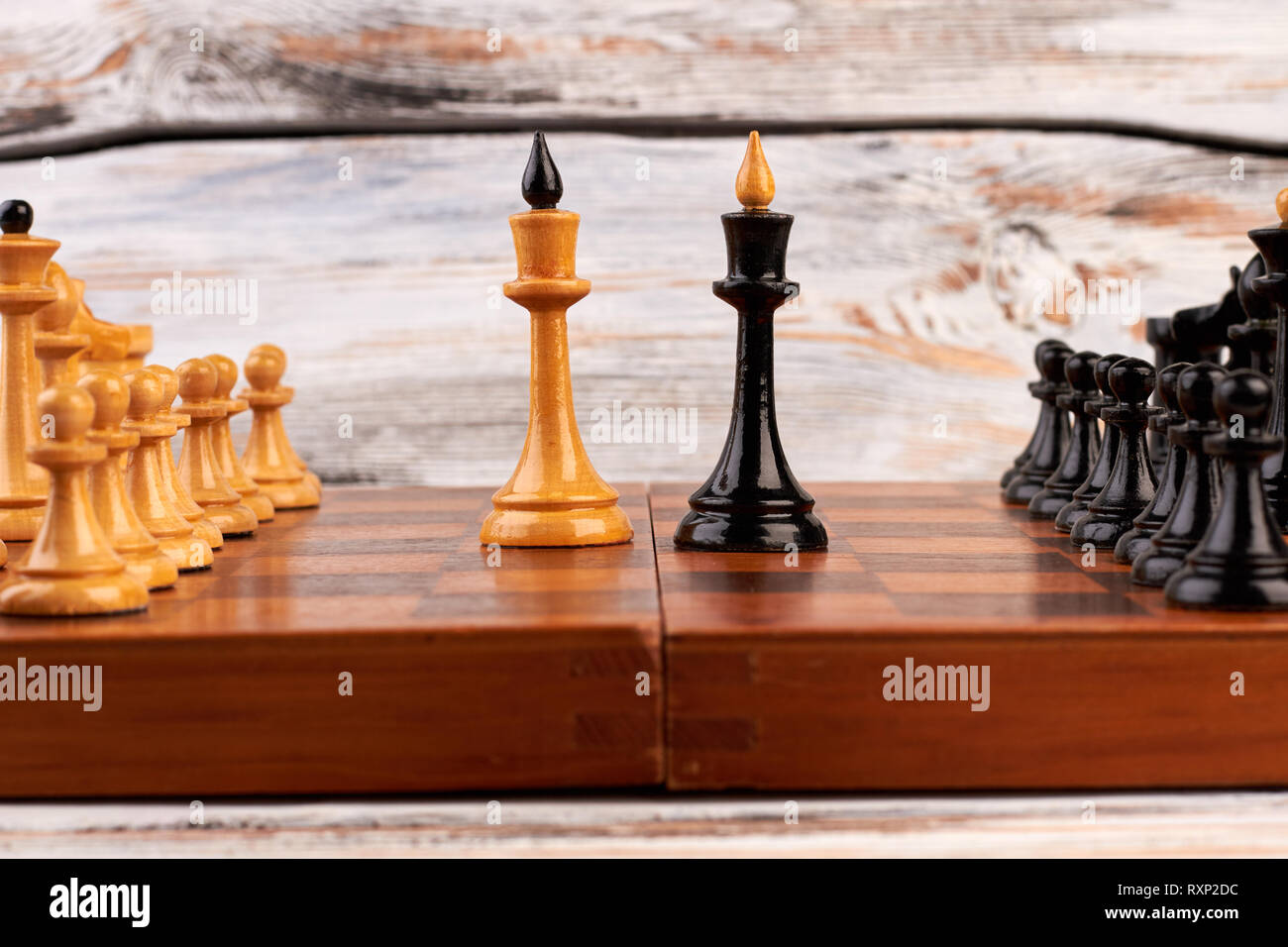 Composition of the chess pieces on a chess board Stock Photo - Alamy