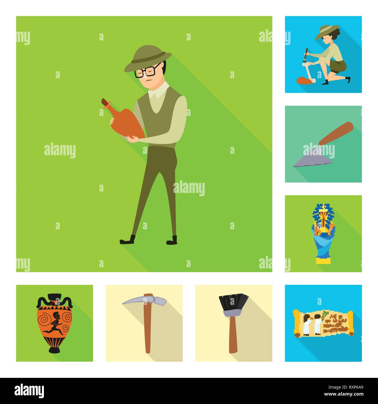 archaeologist,tool,sarcophagus,amphora,pickaxe,brush,scroll,human,girl ...