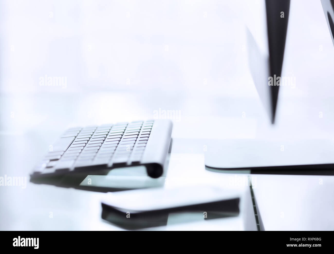 Business work desk with computer monitor and keyboard, office table ...