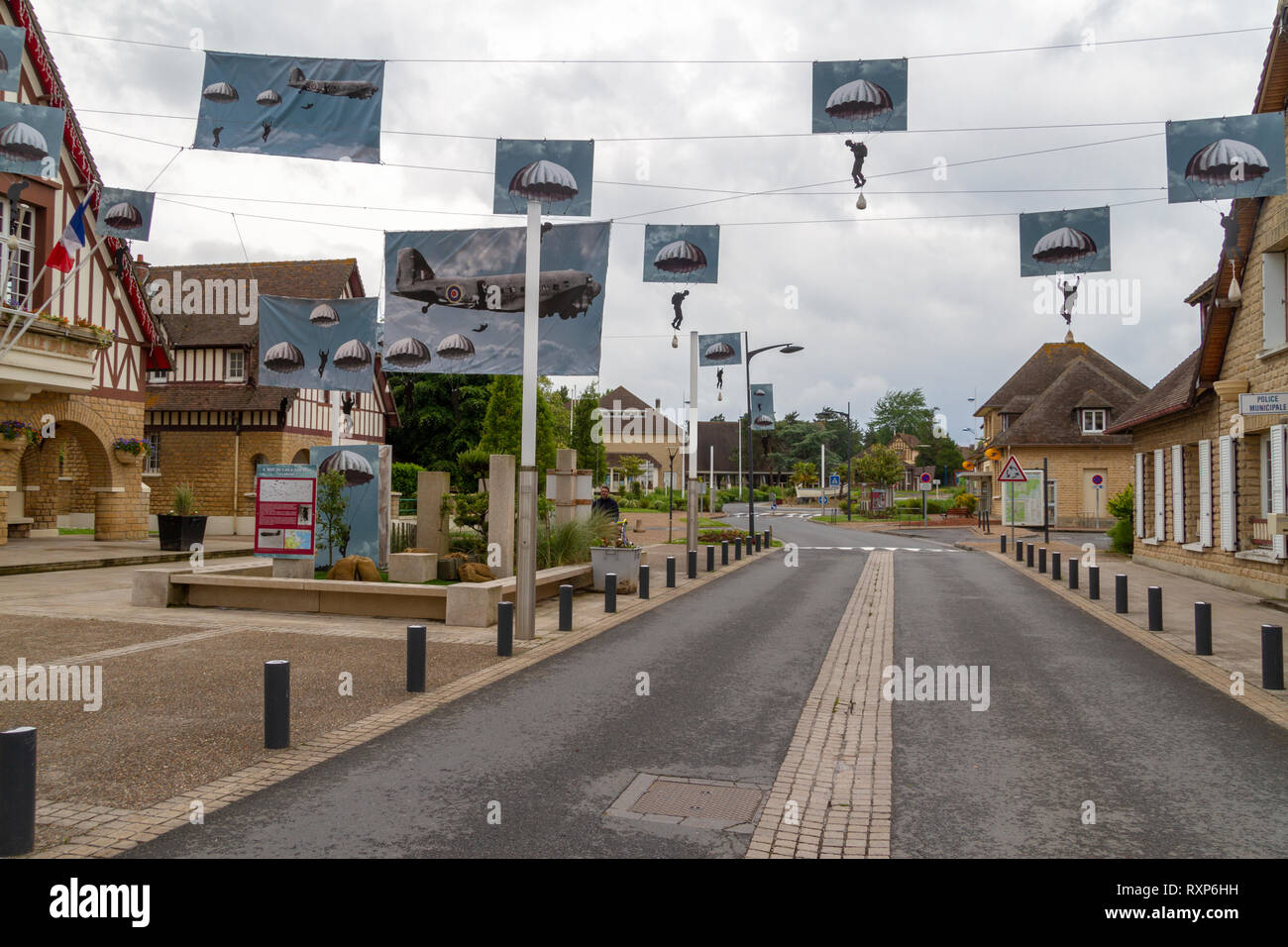 Memorial banners celebrating the 70th Anniversary of D-Day in Merville ...