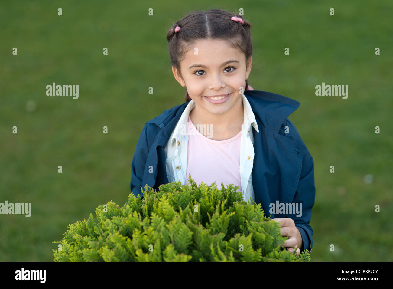 Pure smile. Honest smile of healthy kid. Autumn weather. Spring fashion ...