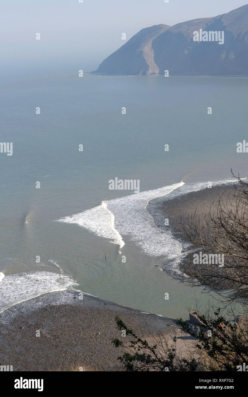 Lynmouth, Devon, England, UK. March 2019. A coastal overview of a ...