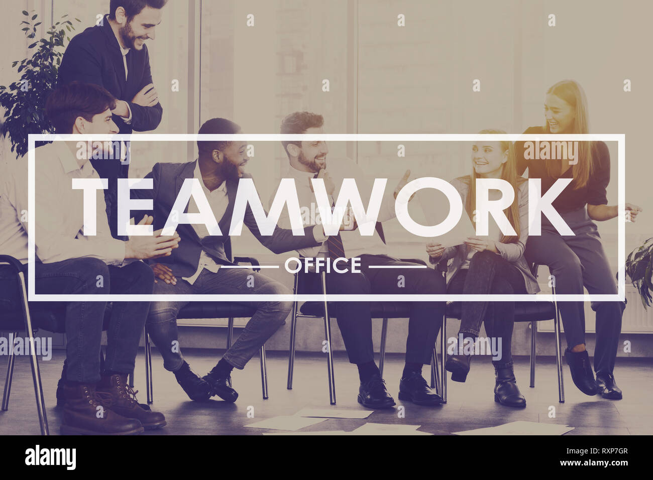 Teamwork. Colleagues talking and discussing work in office Stock Photo ...