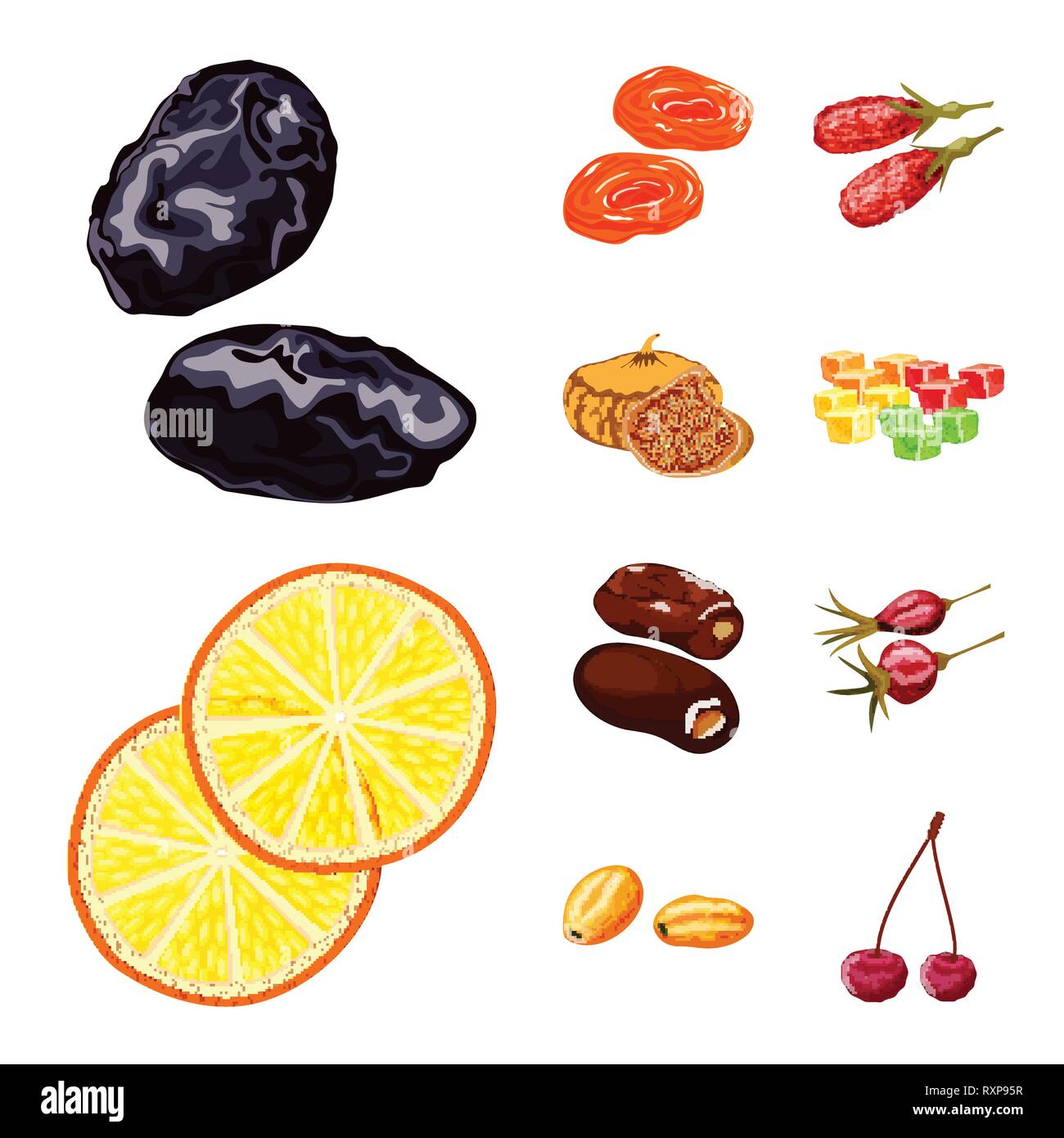 Vector illustration of fruit and dried logo. Set of fruit and food ...