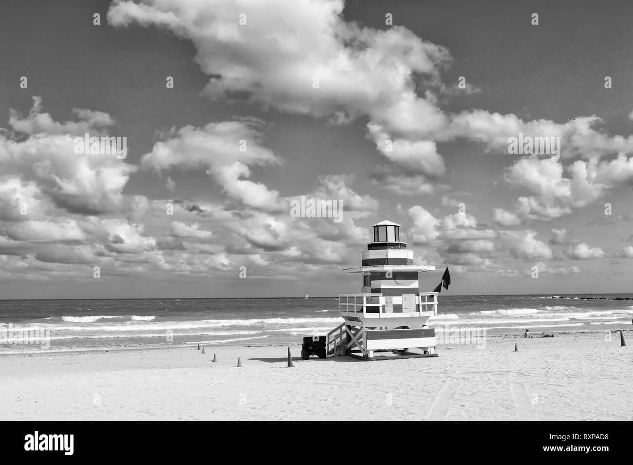 South Beach, Miami, Florida, lifeguard house in a colorful Art Deco ...