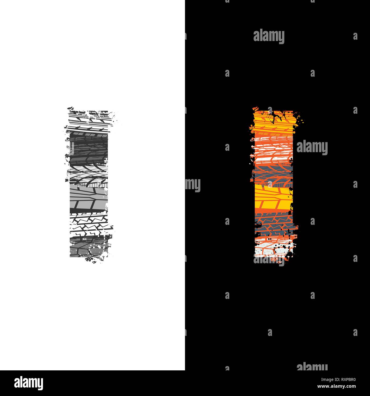 Two grunge letter I with tire tracks isolated on differennt backgrounds ...