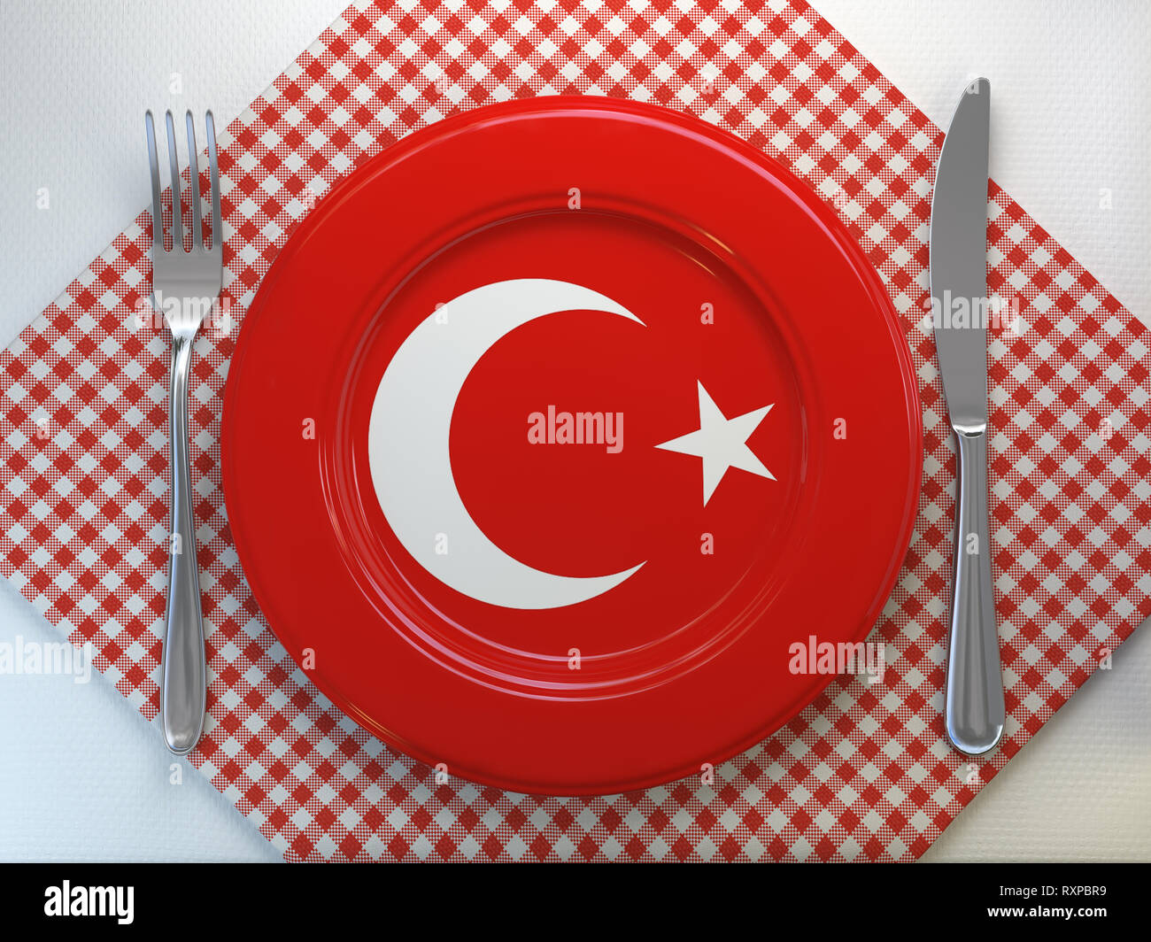 Turkish cuisine or turkish restaurant concept. Plate with flag ofTurkey ...