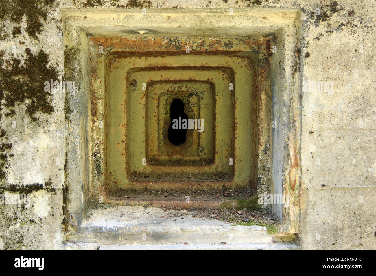 Loophole - machine-gun slit in an old military bunker Stock Photo - Alamy