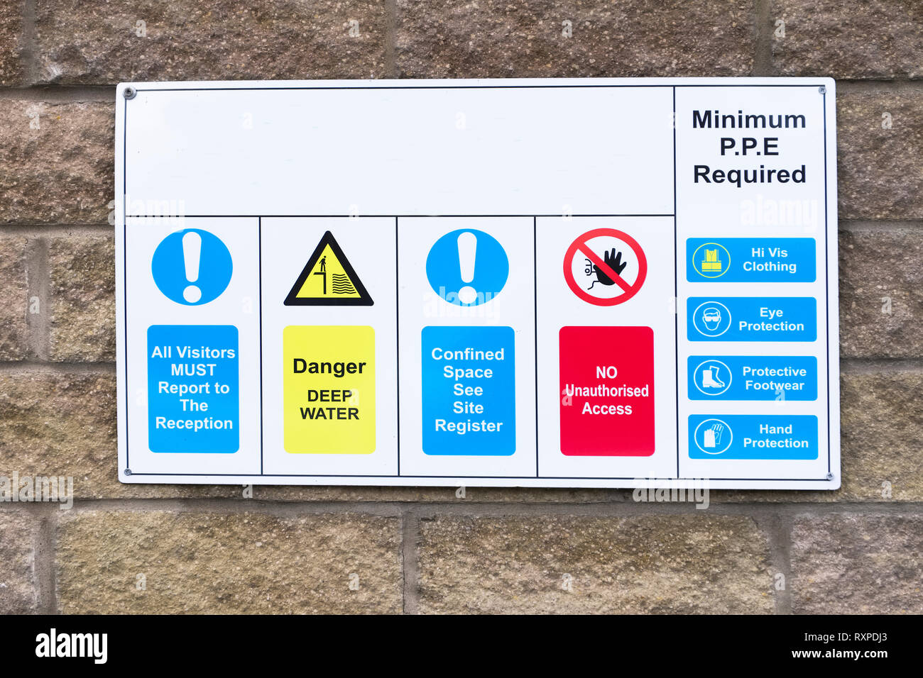 Safety sign at building construction site Stock Photo - Alamy