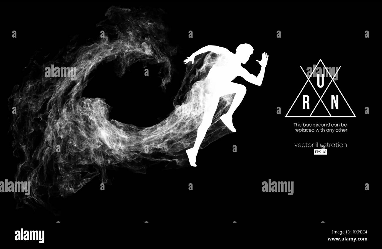 Abstract silhouette of a running athlete man on the dark, black ...