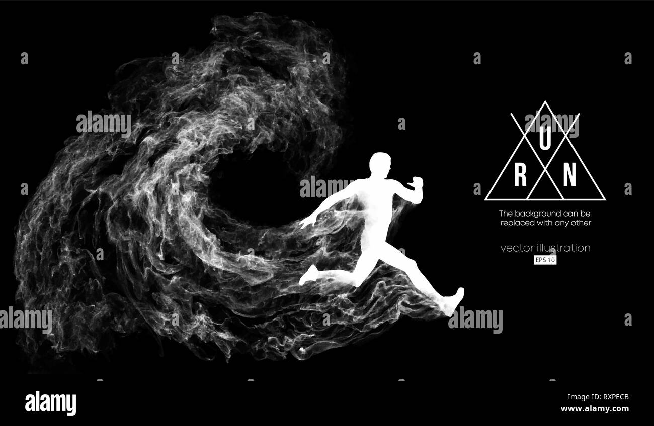 Abstract silhouette of a running athlete man on the dark, black ... Abstract silhouette of a running athlete man on the dark, black ...