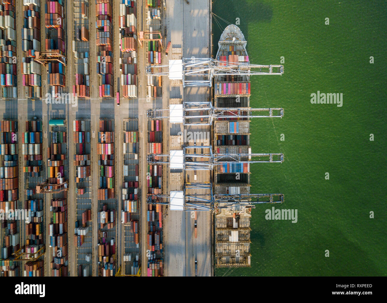 aerial view of cargo container ship port Stock Photo - Alamy